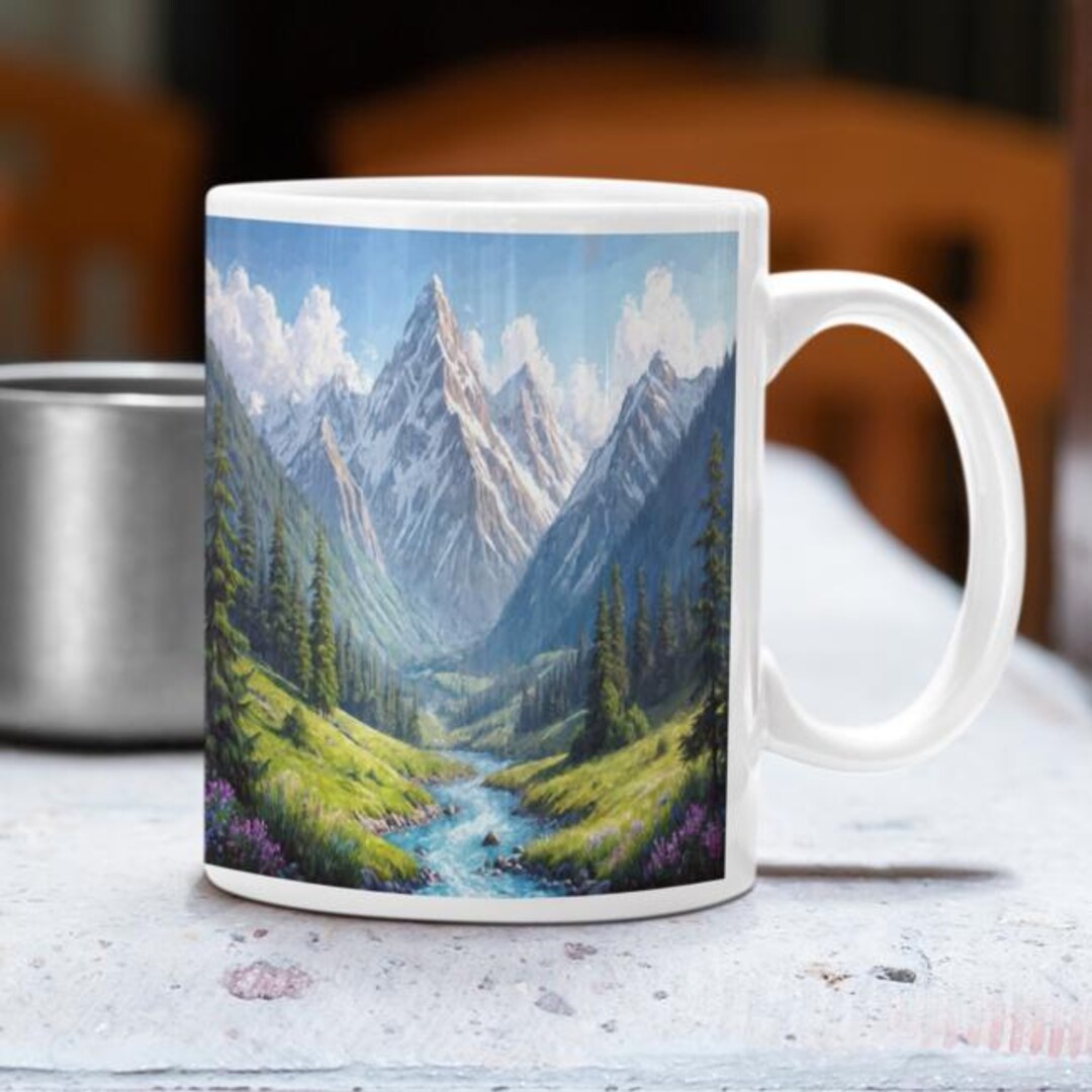 Mountain Landscape Art Mug | Scenic Alpine River Coffee Cup - Etsy