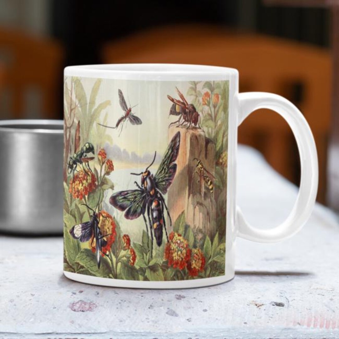 Vintage Insect Illustration Mug | Botanical Entomology Art Coffee Cup ...