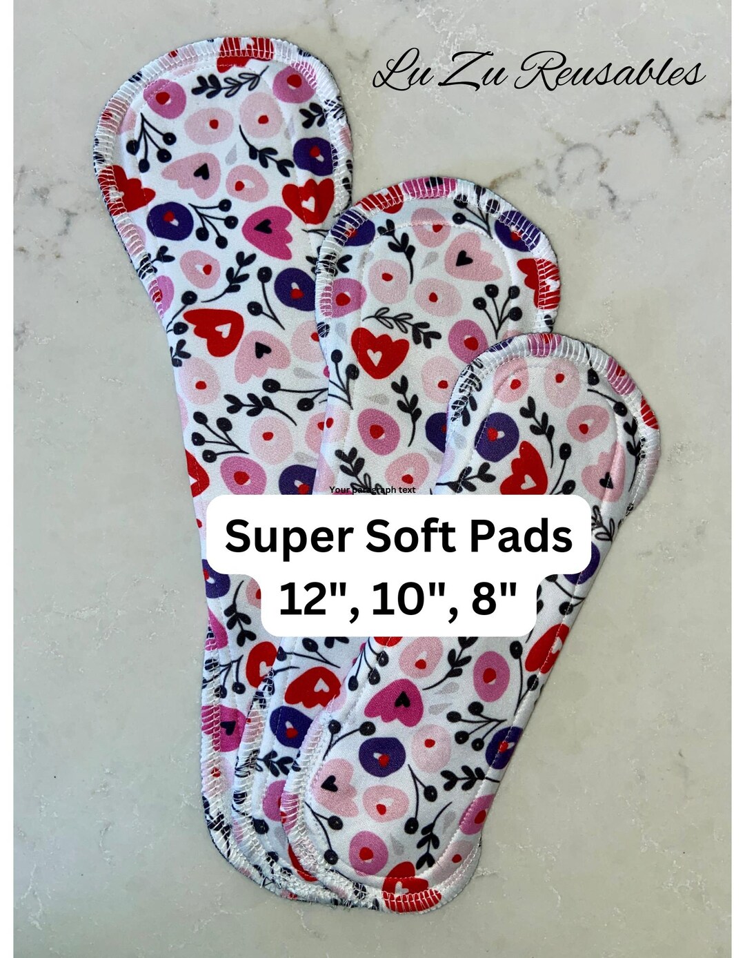 Super Soft Cloth Period Pad Hearts and Flower Menstrual Sanitary Pad ...