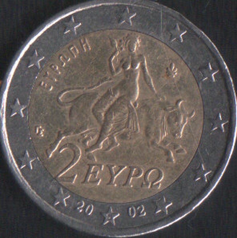 Error 2 Euro Coin , Greece 2002 With s Mintmark , Excess Metal in Top ...