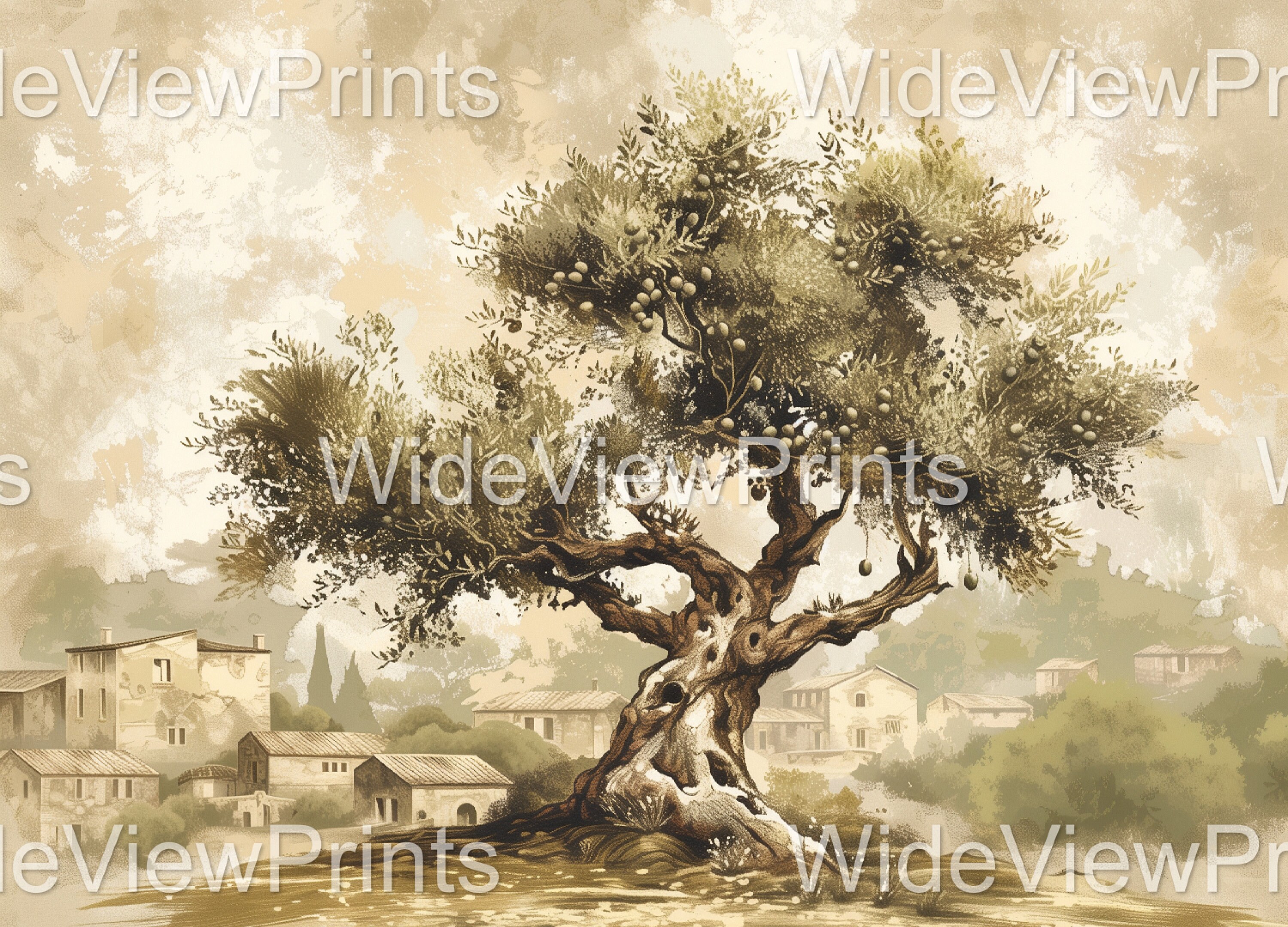Olive Tree Print, Watercolor Print, Vintage Wall Art, Rustic Farmhouse ...