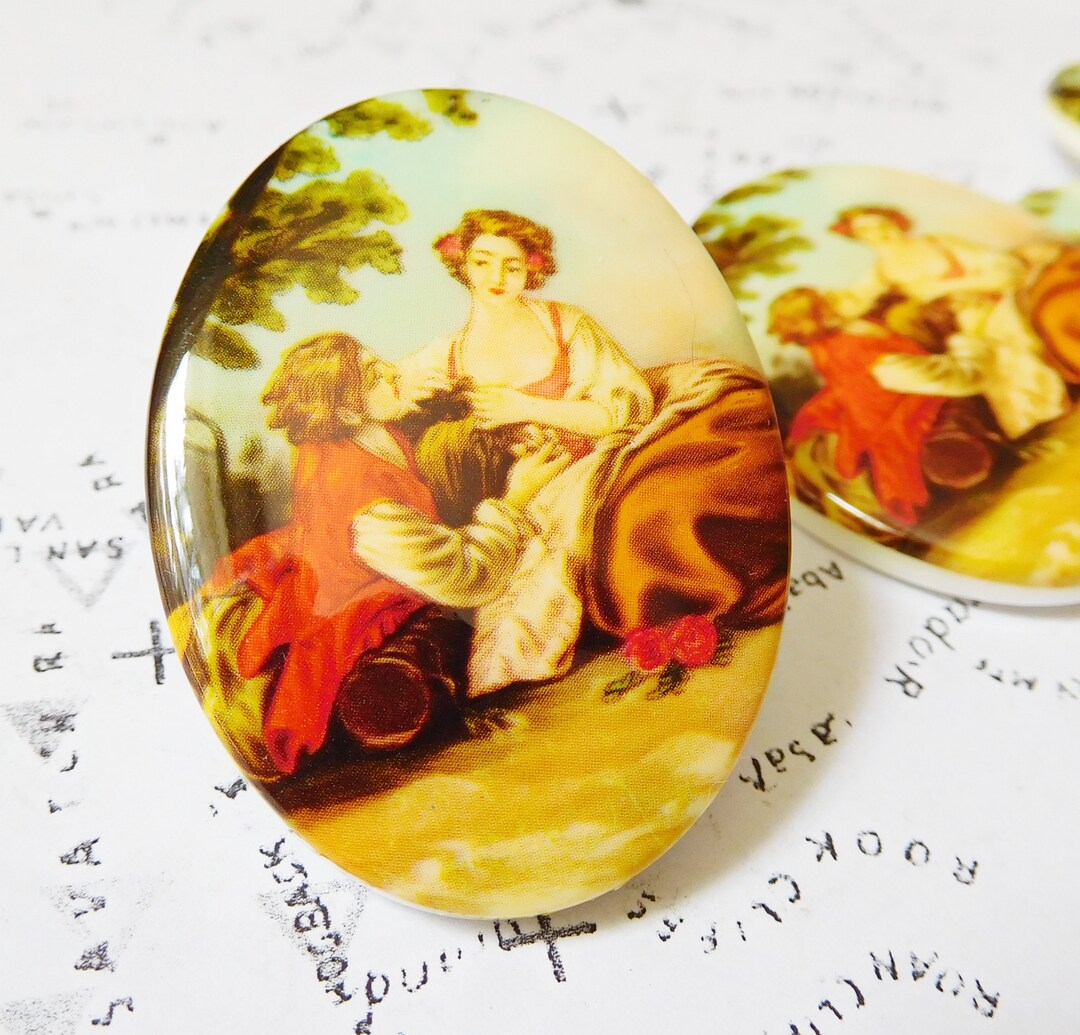 Vintage German 40x30mm Renaissance Lovers Colorful Decal Oval - Etsy