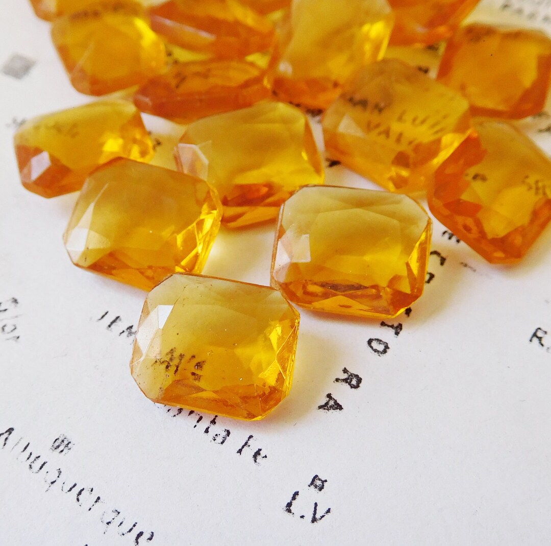 6 Vintage Amber Topaz 12x10mm Octagon Transparent Glass Jewels (9-5-6 ...
