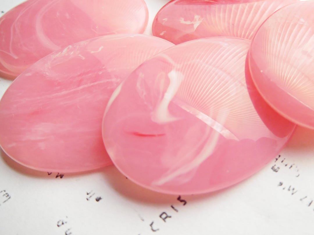 1 German 40x30mm Light Pastel Pink Acrylic Faux Rose Quartz Swirl ...