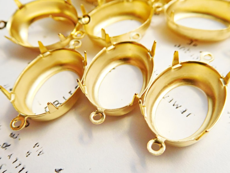 6 Matte Gold Plated 18x13mm Oval Open Back Prong Settings for ...