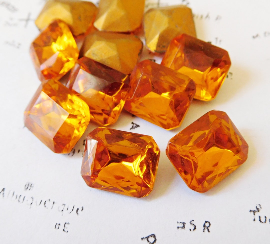 6 Vintage Amber Topaz 12x10mm Octagon Glass Rhinestone Jewels (6-11-6 ...