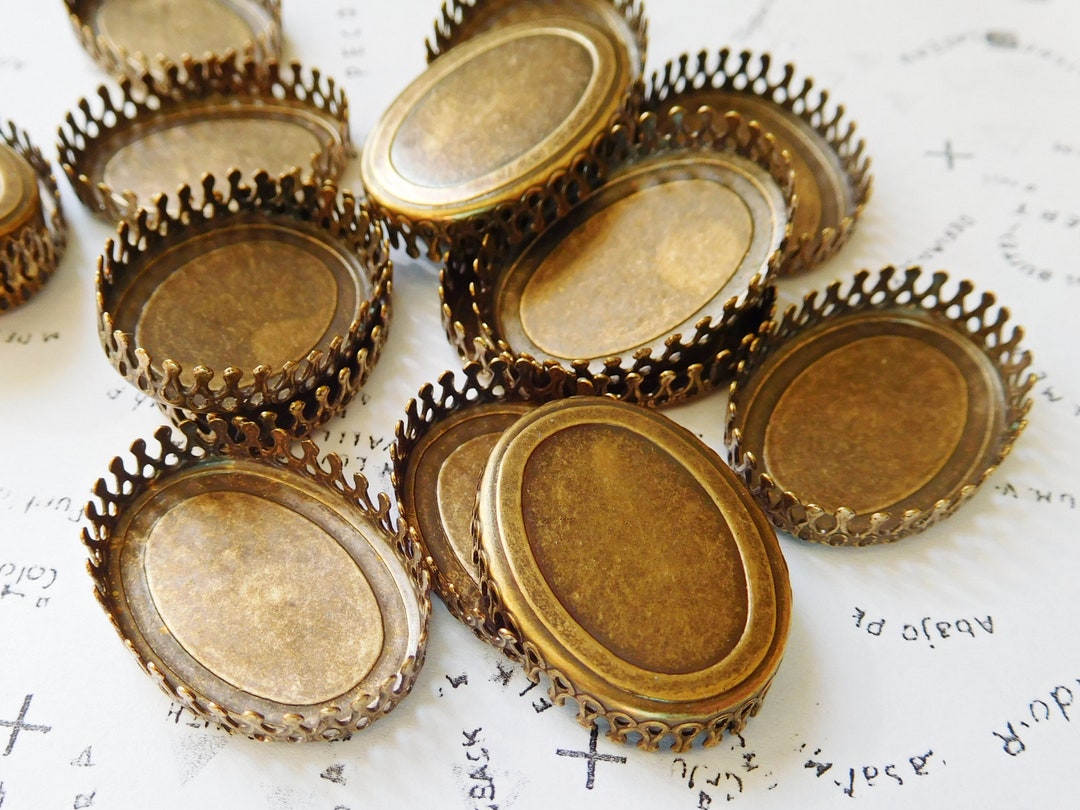4 Brass Ox Plated Large Crown Prong Settings for 25x18mm Oval Flat ...