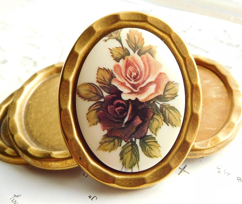 1 New Art Deco Style 40x30mm Oval Bronze Plated Brooch Cabochon Setting ...