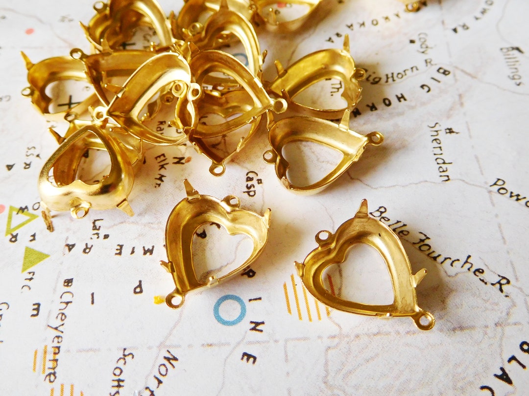 6 Matte Gold Light Brown Antique 15x14mm Heart Prong Settings W/two ...