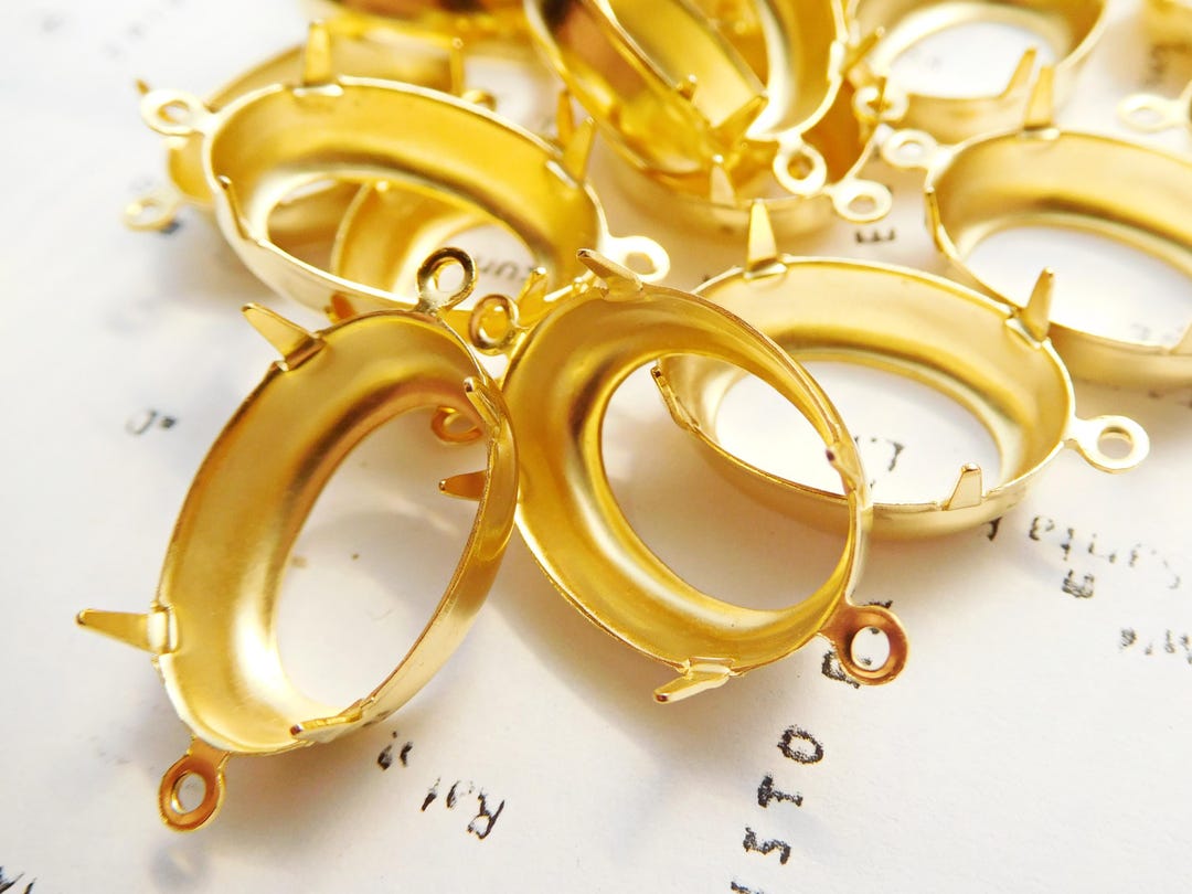6 Matte Gold Plated 18x13mm Oval Open Back Prong Settings for ...