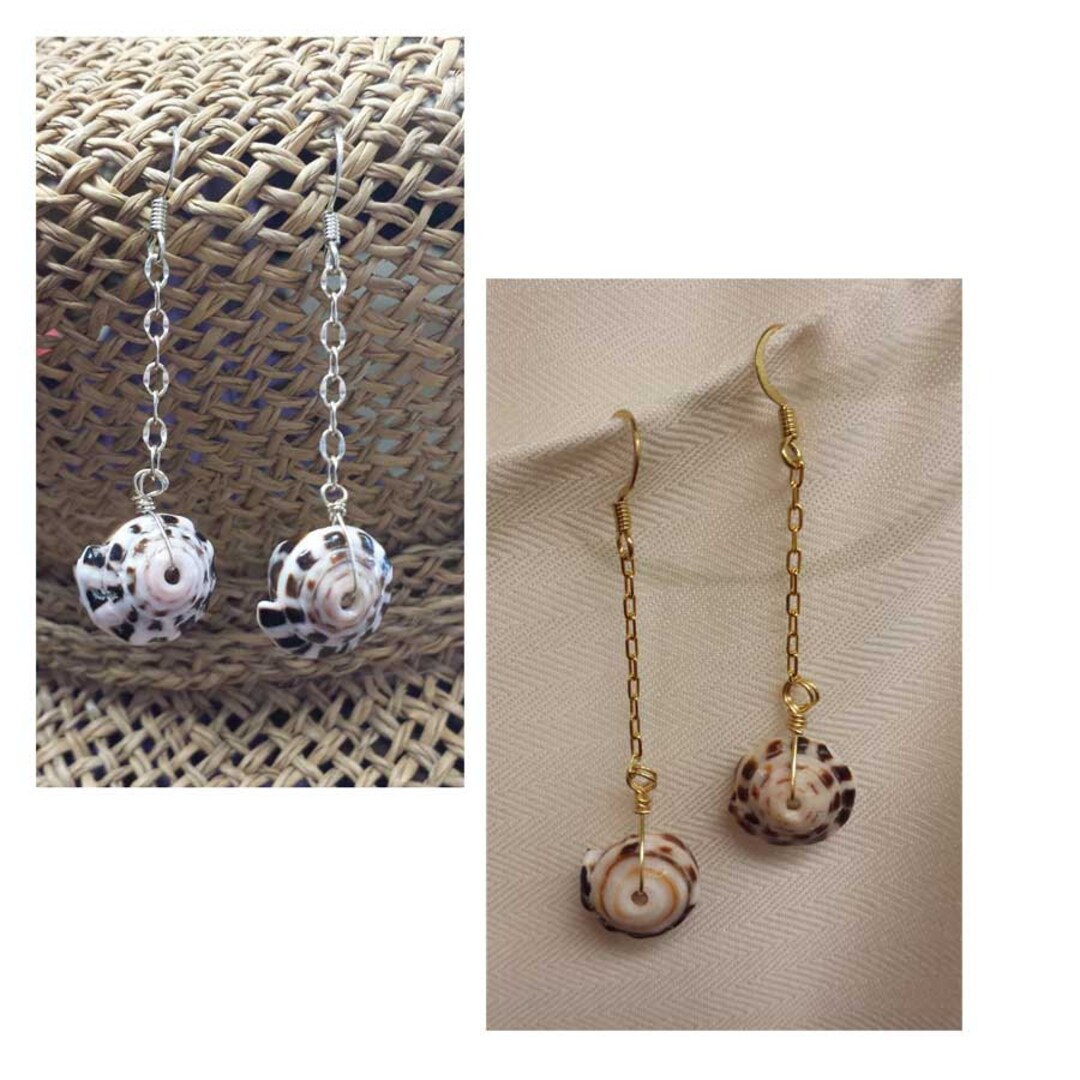 Tiger Puka Shell Silver or Gold Plated Beach Tear Drop Ladies Earring ...