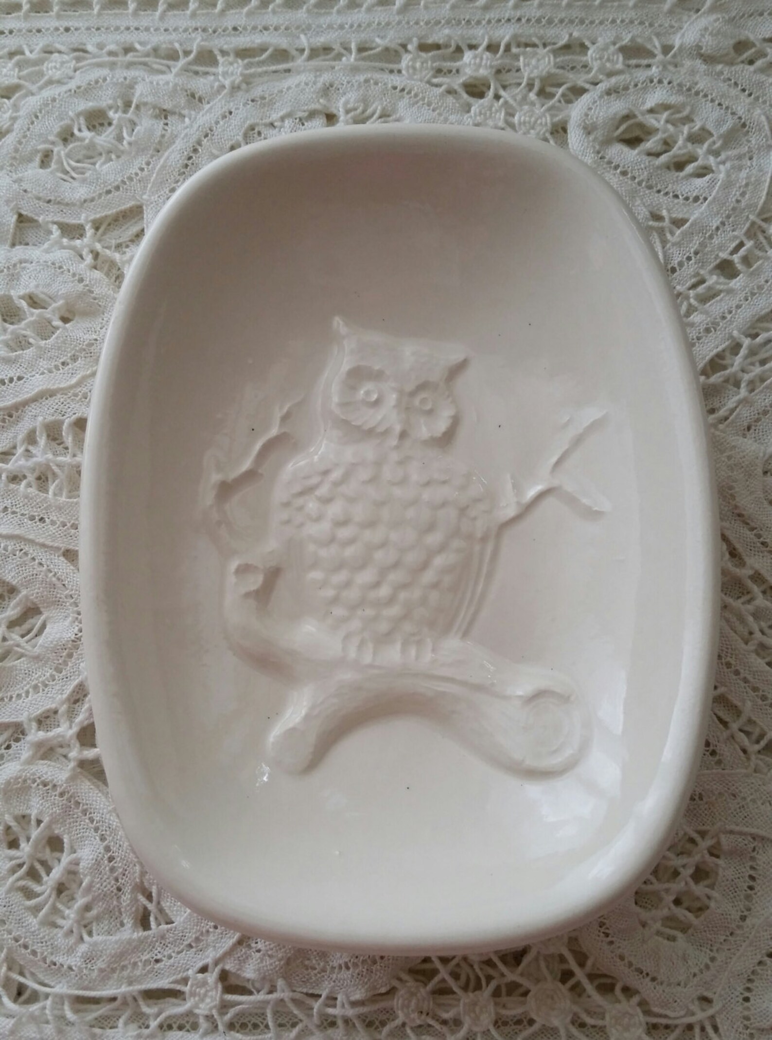 Owl Trinket Dish Soap Dish Gift Housewarming Vintage in White Home ...