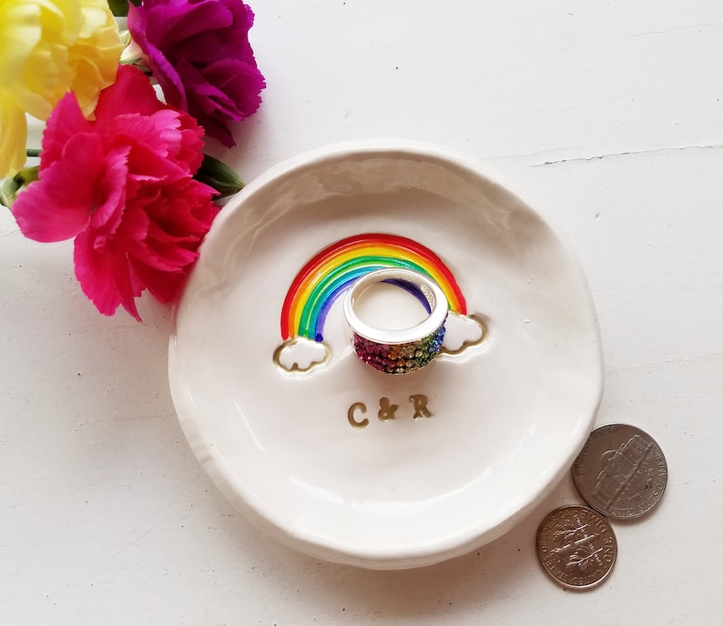 Rainbow Gay Pride Trinket Dish Wedding Friendship Ceramic With - Etsy