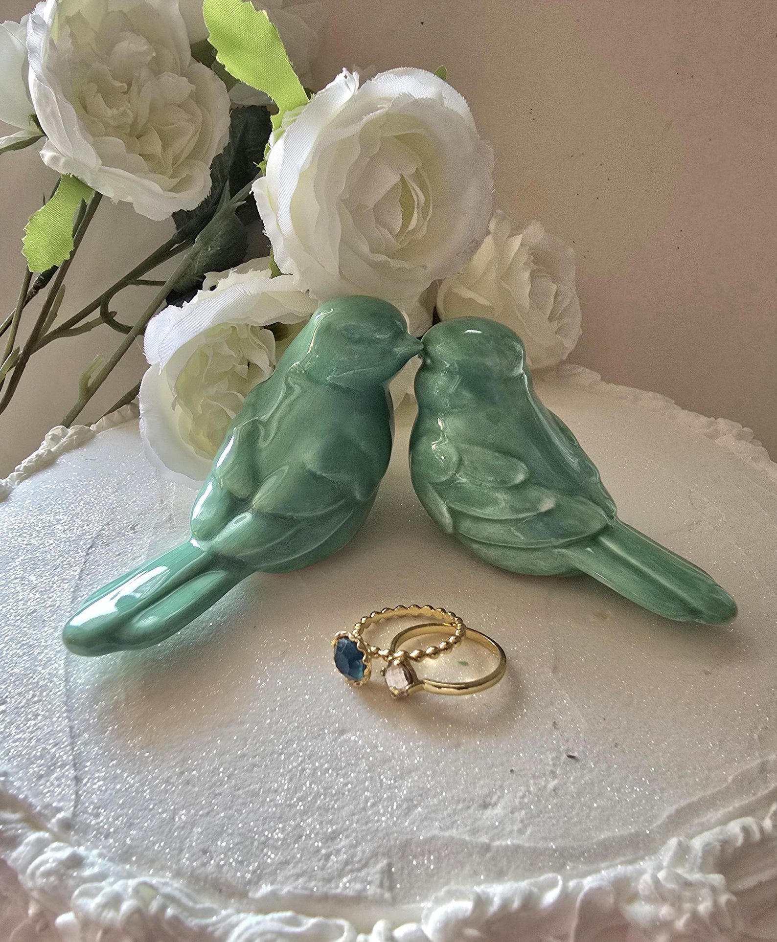 Jade Color/wedding Cake Topper/jade Sage Color/love Birds Elegant ...