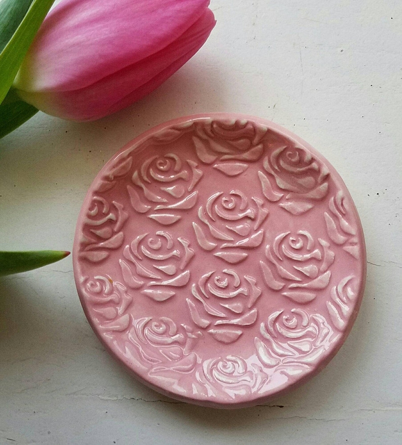 Ceramic Trinket Dish Rose Design Small Round Shaped Jewelry Dish Brides ...