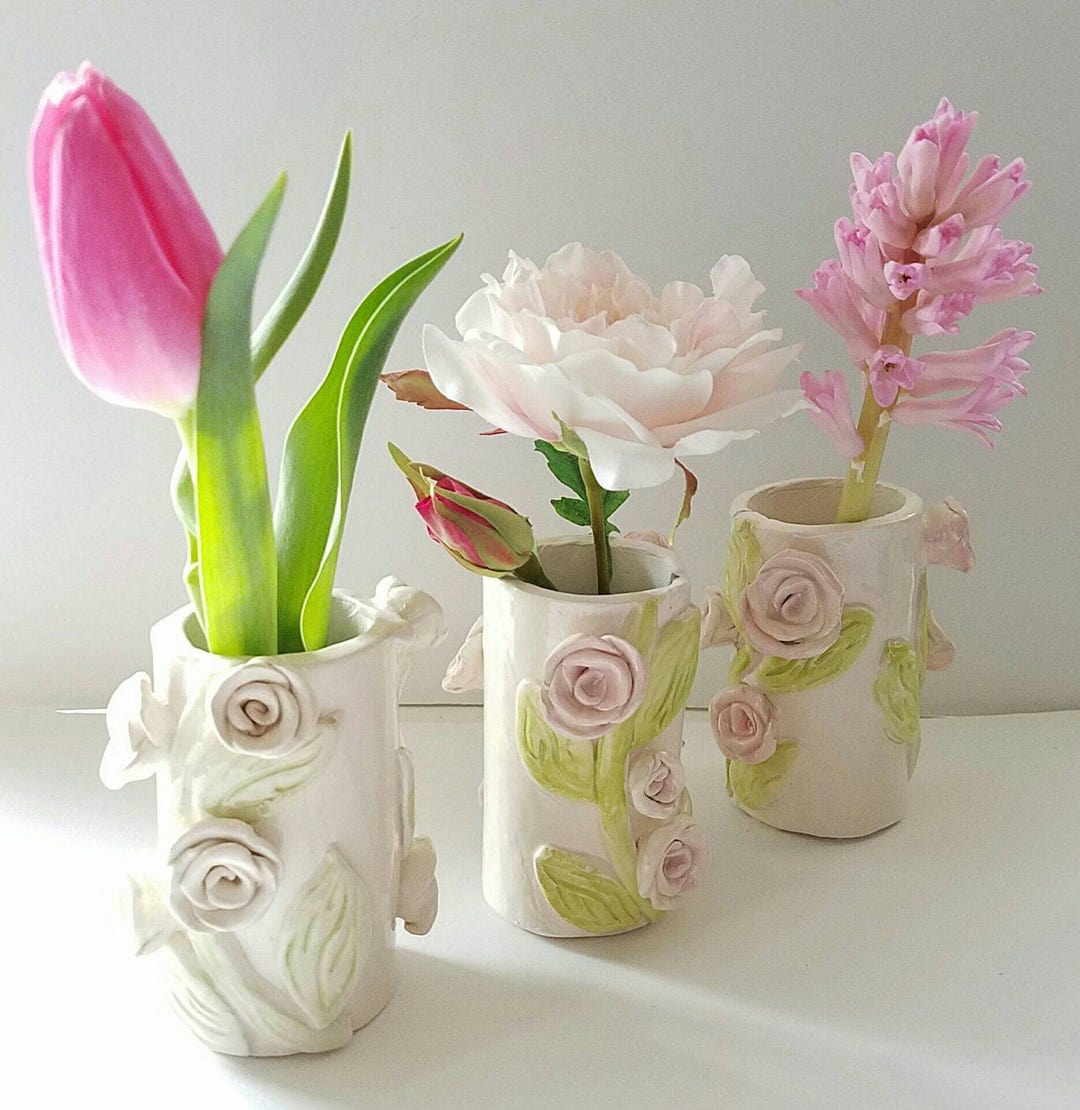 Bud Vase Handmade With Roses Ceramic Design Birthday Gift Mother's Day ...