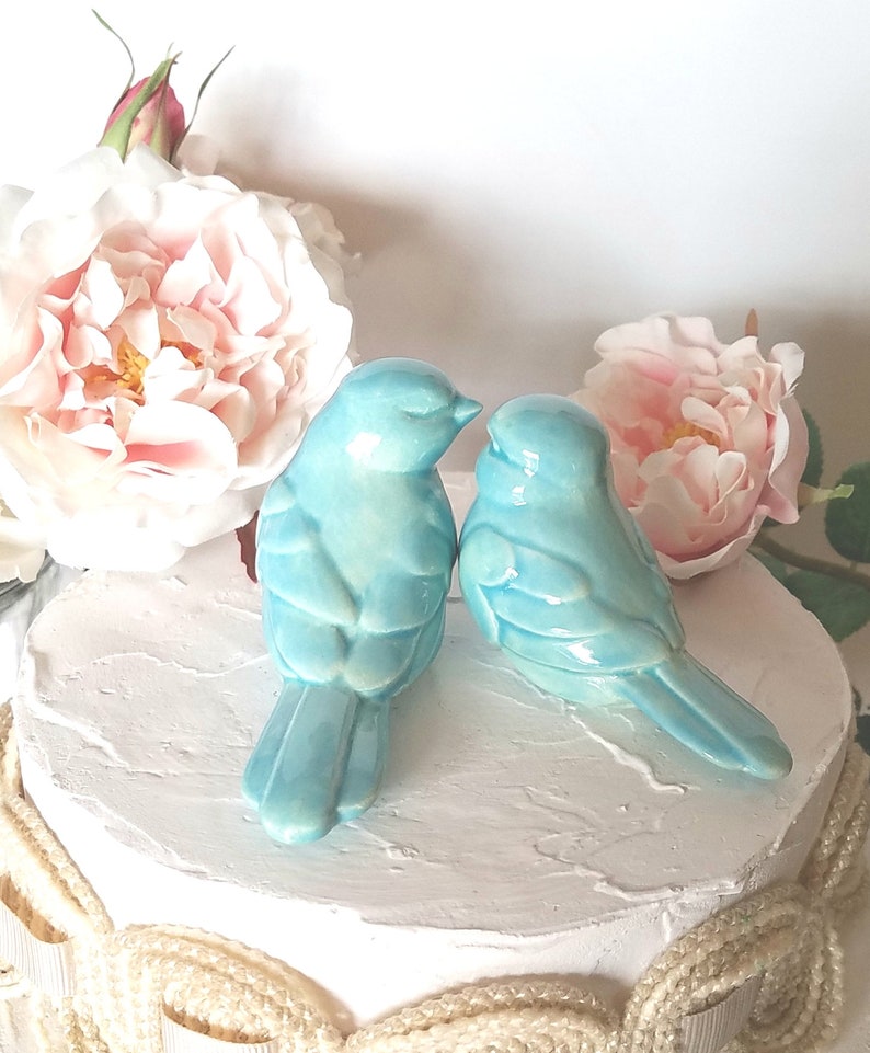 Love Birds Light Turquoise Wedding Cake Topper in Stock Ready - Etsy
