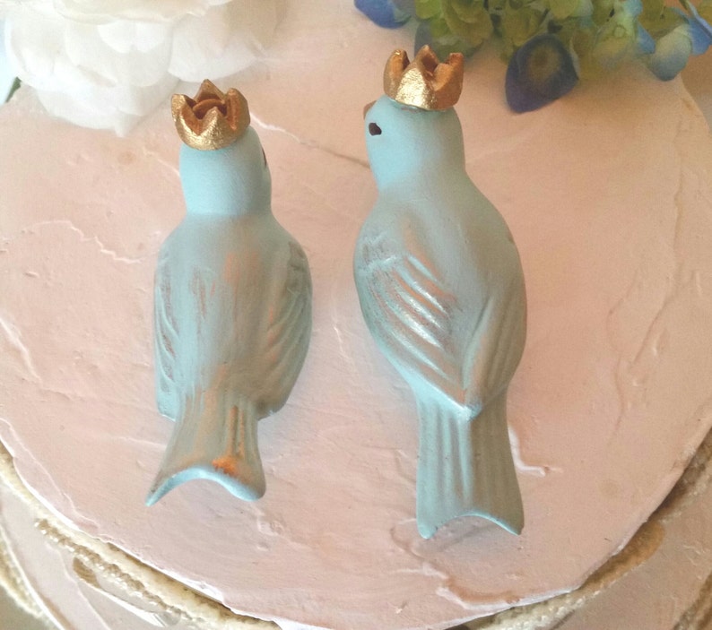 Wedding Cake Topper Robins Egg Blue Birds With Crowns Vintage Ceramic ...