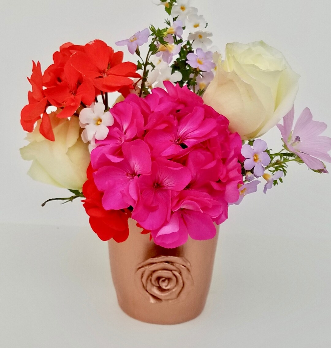 Vase Handmade Ceramic Rose Gold Metallic Finish Rose Design Wedding ...