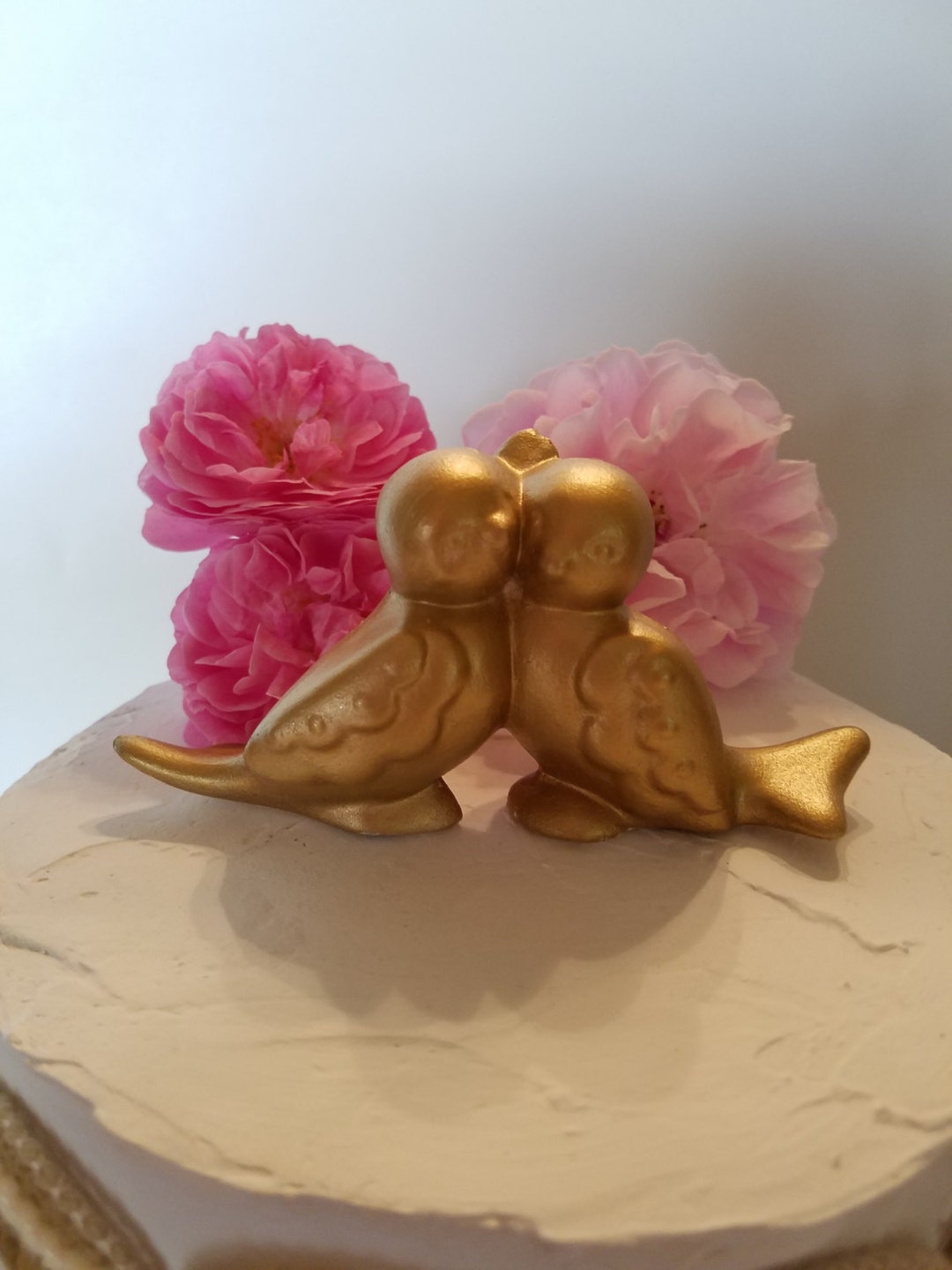 Wedding Cake Topper Gold Birds Retro Vintage Hugging Love Birds Ceramic ...