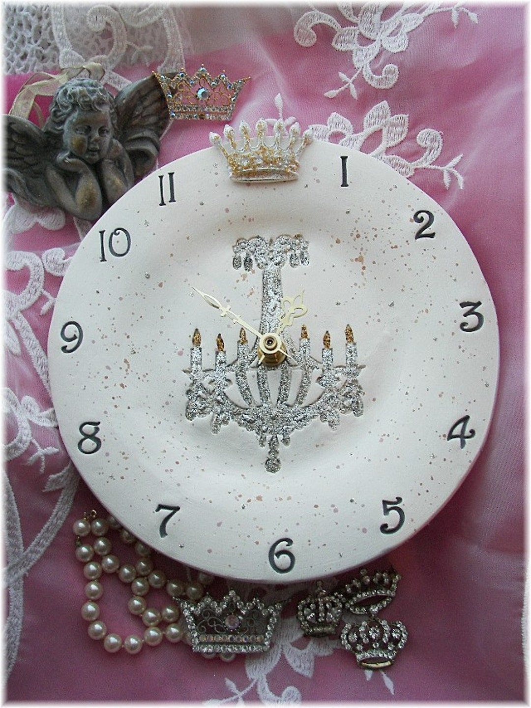 Wall Clock With Crown Farmhouse Style Cottage Ceramic 8" Round With a ...