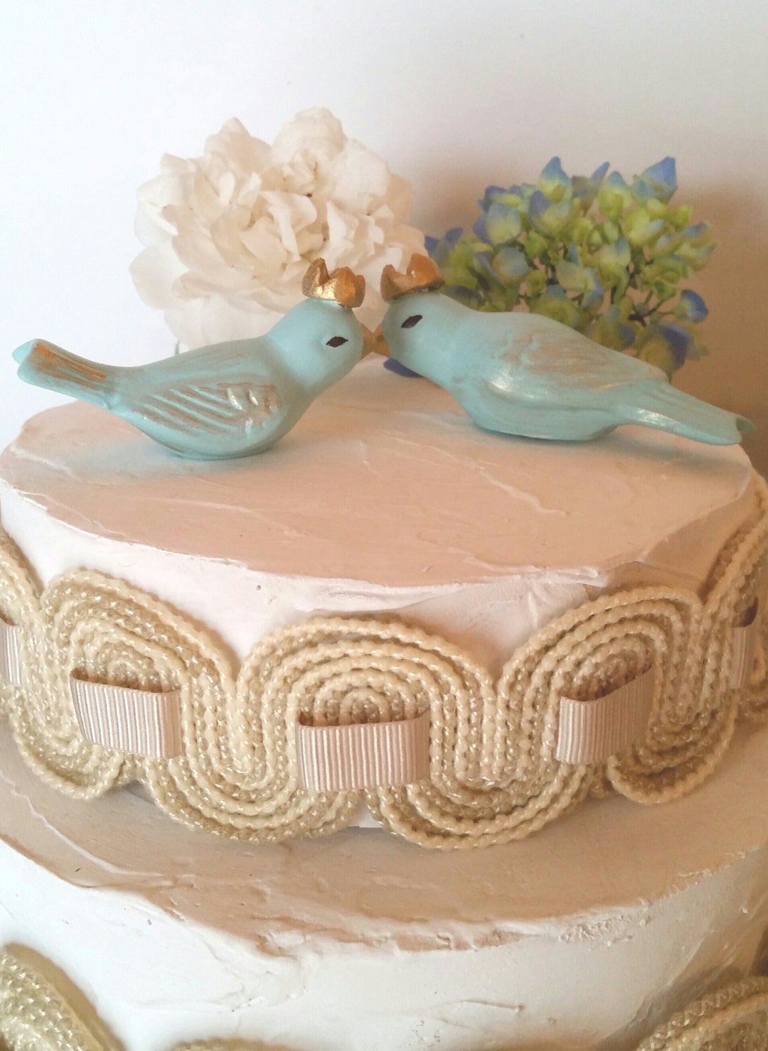 Wedding Cake Topper Robins Egg Blue Birds With Crowns Vintage Ceramic ...