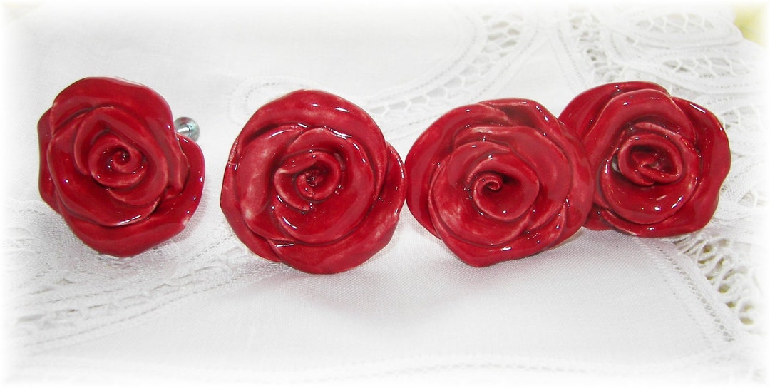 Rose Knobs Hardware Nursery Hardware Kitchen Hardware Bright Red Home ...