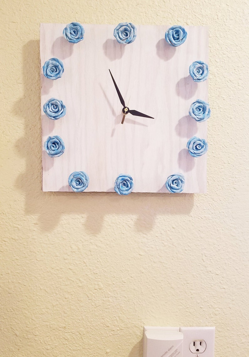 Rustic Wall Clock With Ceramic Roses Vintage Inspired Rose 12 Inch Wood ...