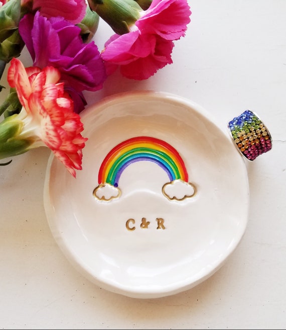 Rainbow Gay Pride Trinket Dish Wedding Friendship Ceramic With - Etsy