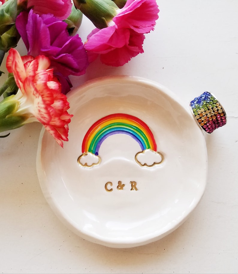 Rainbow Gay Pride Trinket Dish Wedding Friendship Ceramic With - Etsy