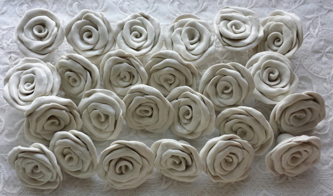 Rose Flower White Hardware White Knobs/ceramic 1.5 Inch/drawer Hardware ...