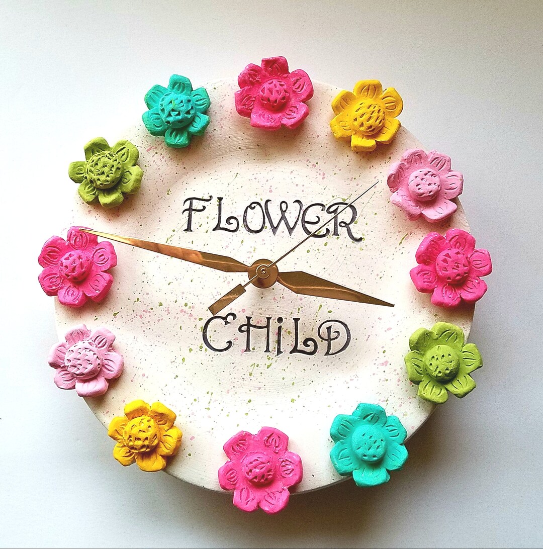 Clock Flower Child Wall Clock Hippie Rainbow Colorful Ceramic 8" Design ...