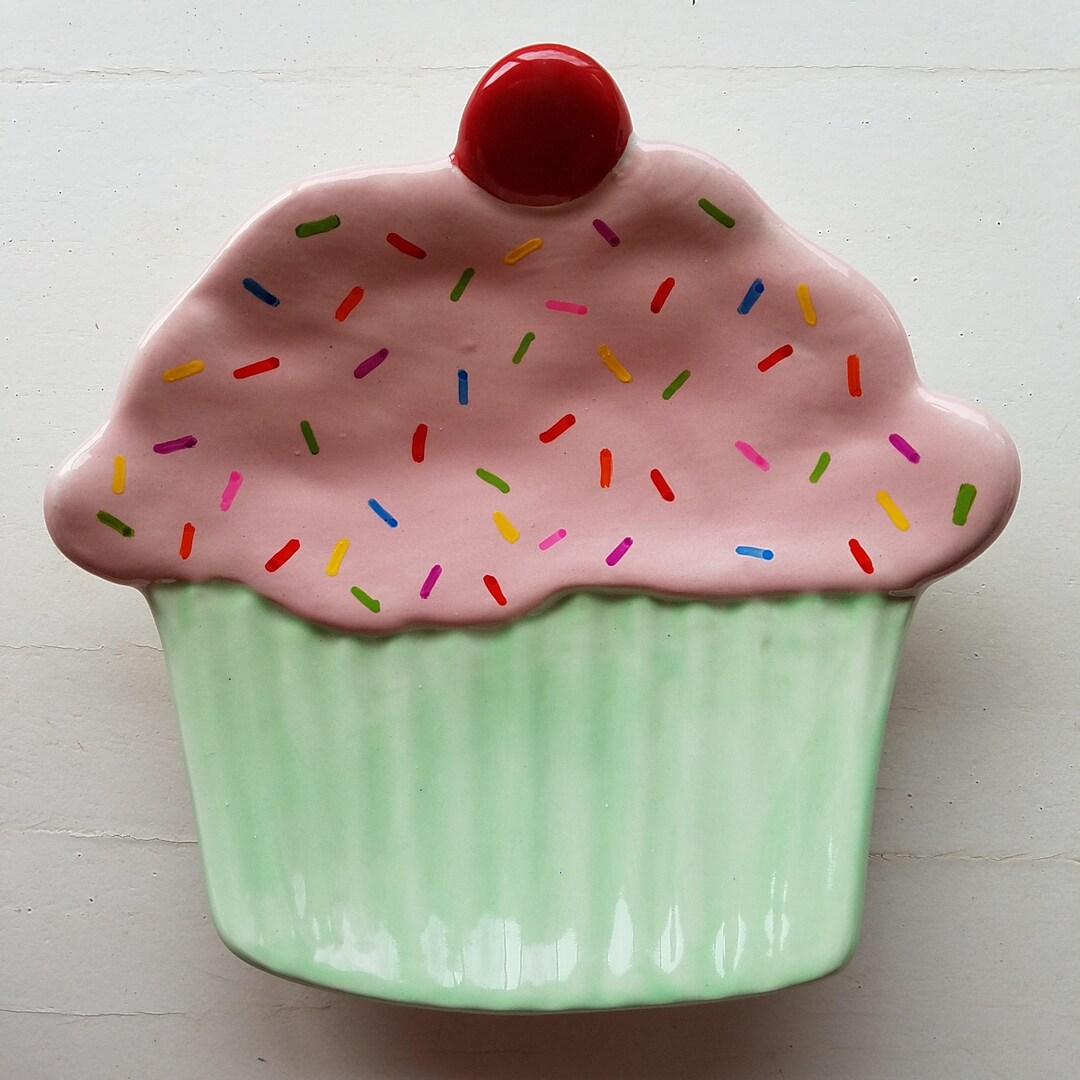 Cupcake Plate Pink Sandwich Spoon Rest Soap Dish With Speckles Children ...