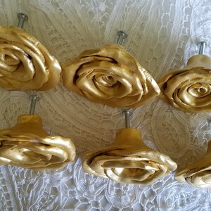 Rose Knobs Metallic 2 Inch Gold Rose Ceramic Pulls Hardware Ceramic ...
