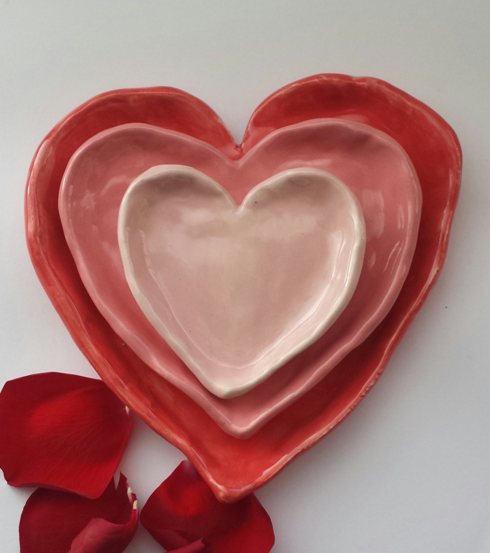 Ceramic Heart Shaped Valentine Hearts Gift Set Handmade Three - Etsy