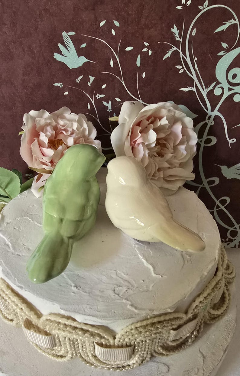 Sage Love Birds/white Love Birds/wedding Cake Topper/ceramic Cake ...