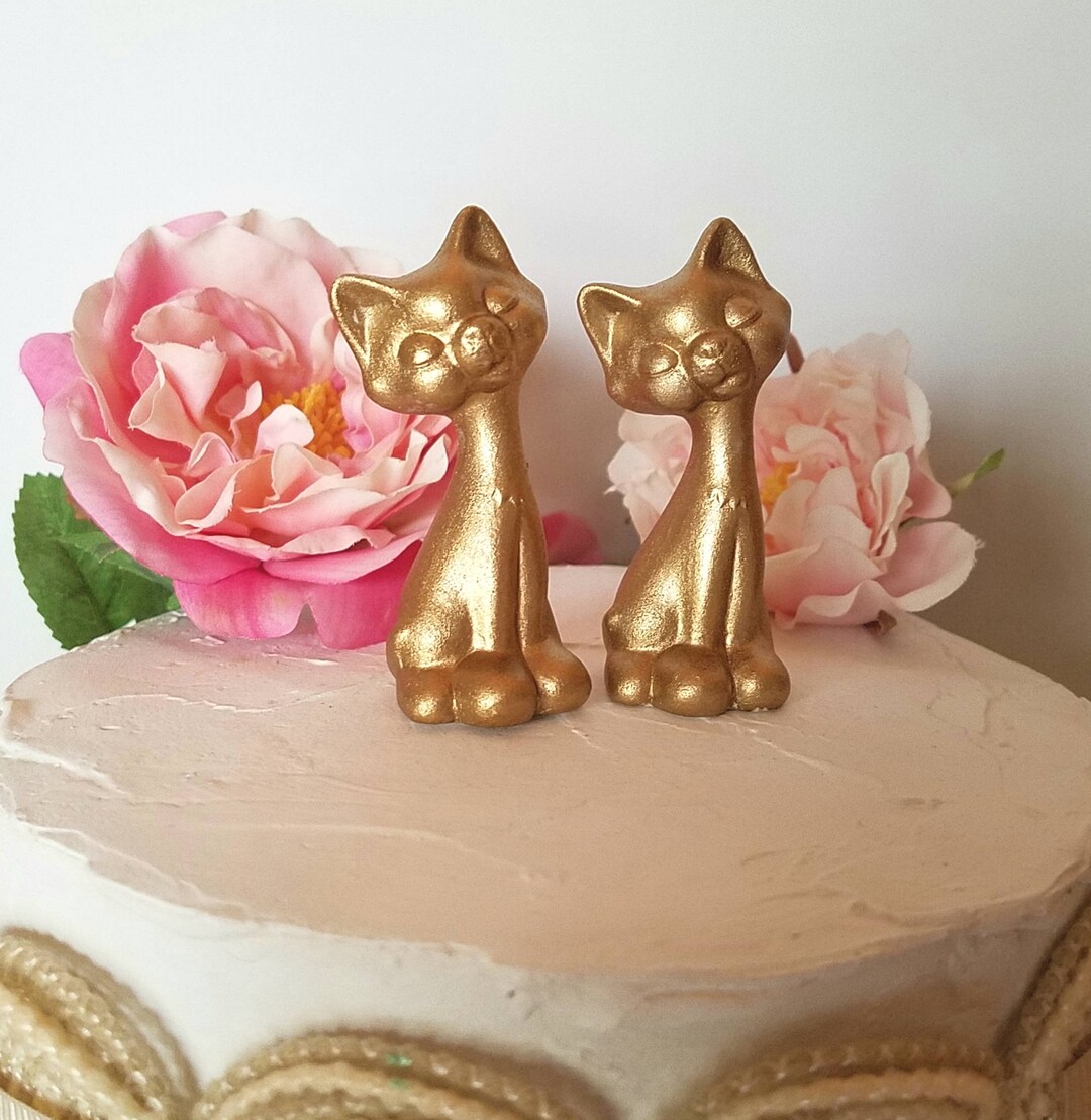 Gold Cats Wedding Cake Topper/cat Lover Gift/cats Small Vintage Ceramic ...