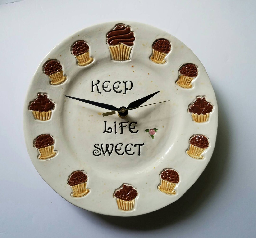 Cupcake Clock Ceramic 10" Cupcake Decor Kitchen Clock Bakery Decor ...