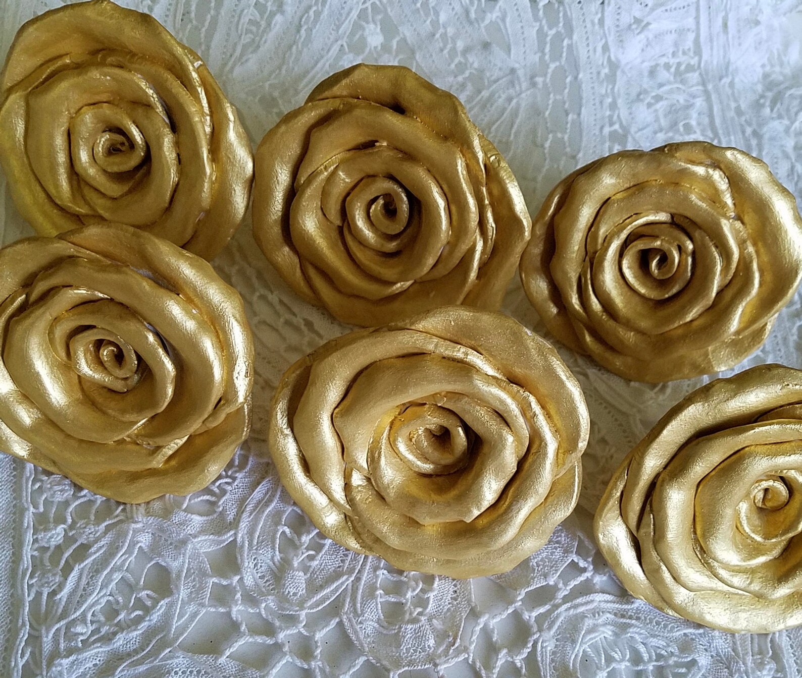 Rose Knobs Metallic 2 Inch Gold Rose Ceramic Pulls Hardware Ceramic ...