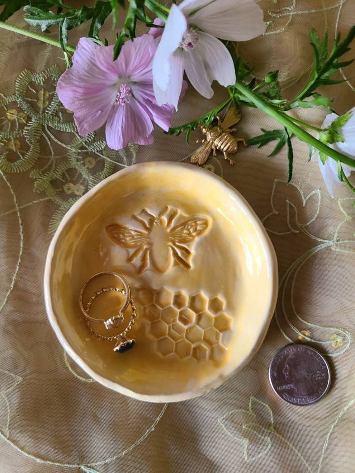 Trinket Dish/bee Designs/honeycomb Design/meant to Bee/ceramic Dish ...