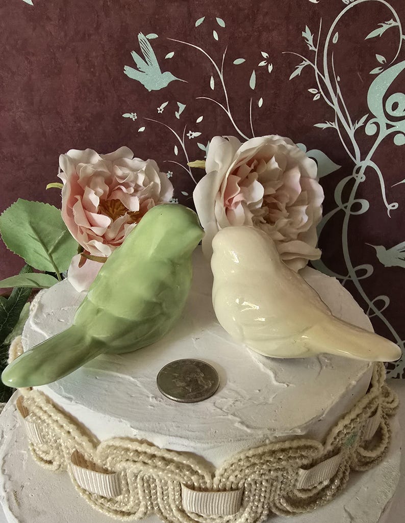 Sage Love Birds/white Love Birds/wedding Cake Topper/ceramic Cake ...