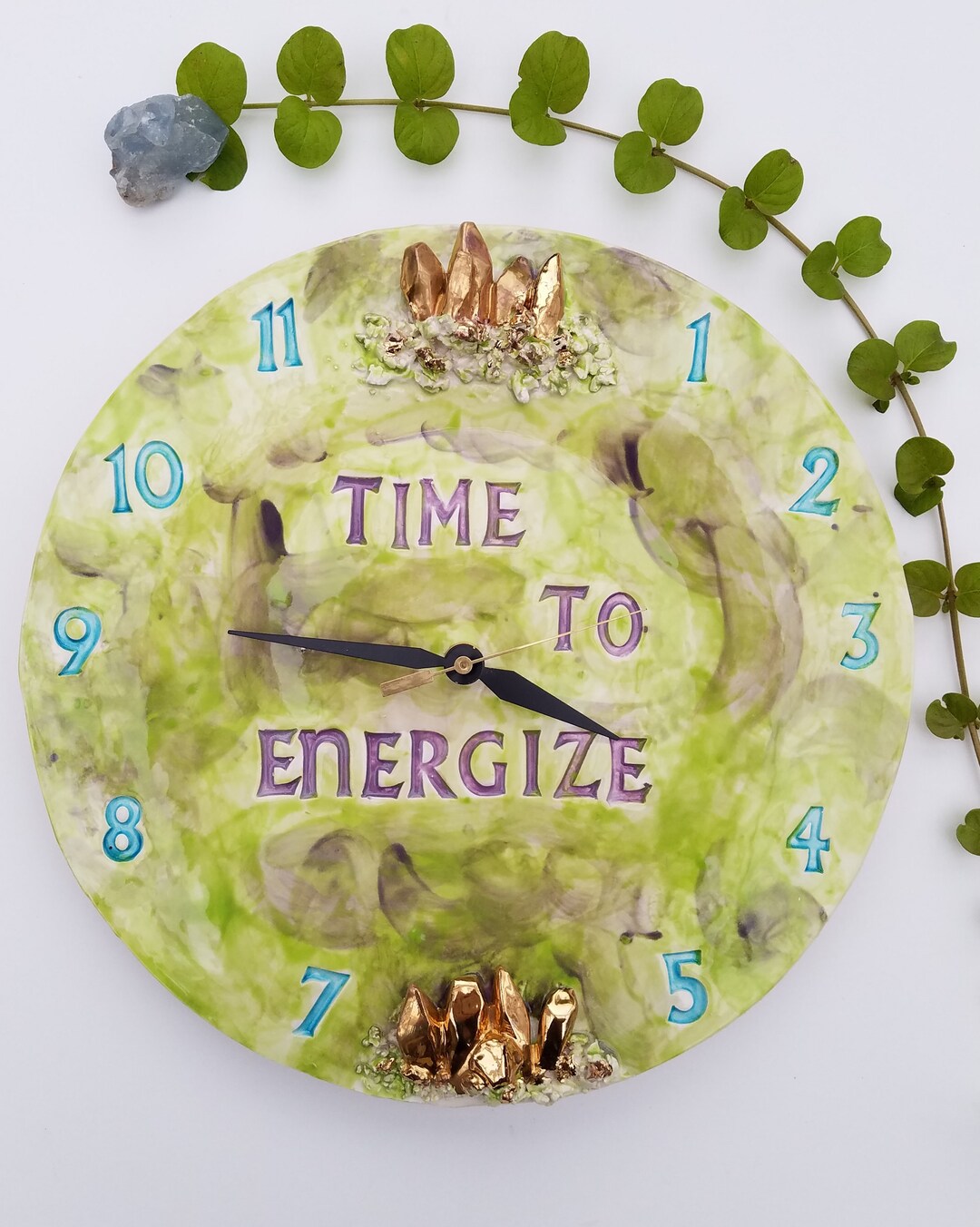 Clock Inspirational Ceramic Wall Clock 10" 22K Gold Crystals Ready to ...