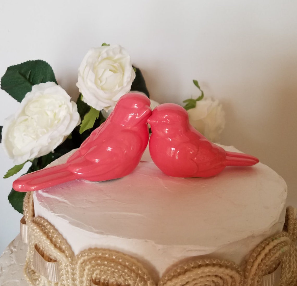 Coral Love Birds Coral Wedding Cake Topper Coral Wedding Ceramic Birds ...