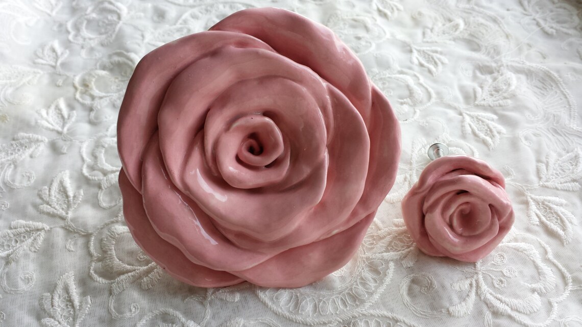 Rose Knobs Hardware 3" Extra Large Pink Rose Flower Knobs Price is for ...