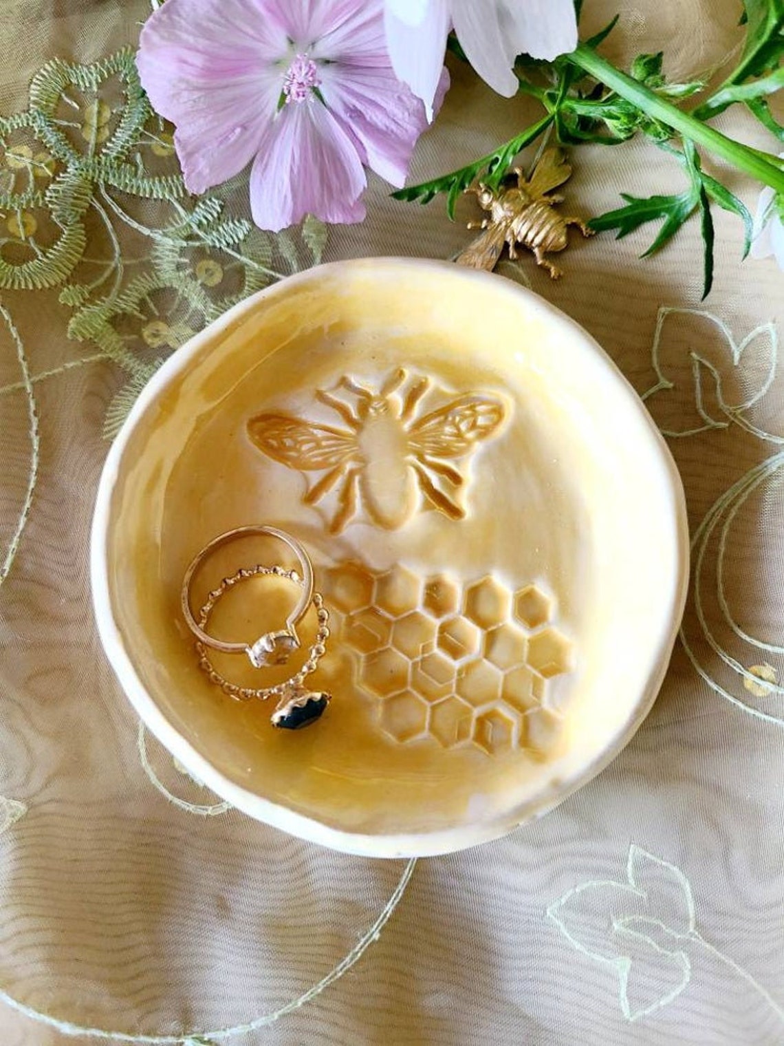 Trinket Dish/bee Designs/honeycomb Design/meant to Bee/ceramic Dish ...
