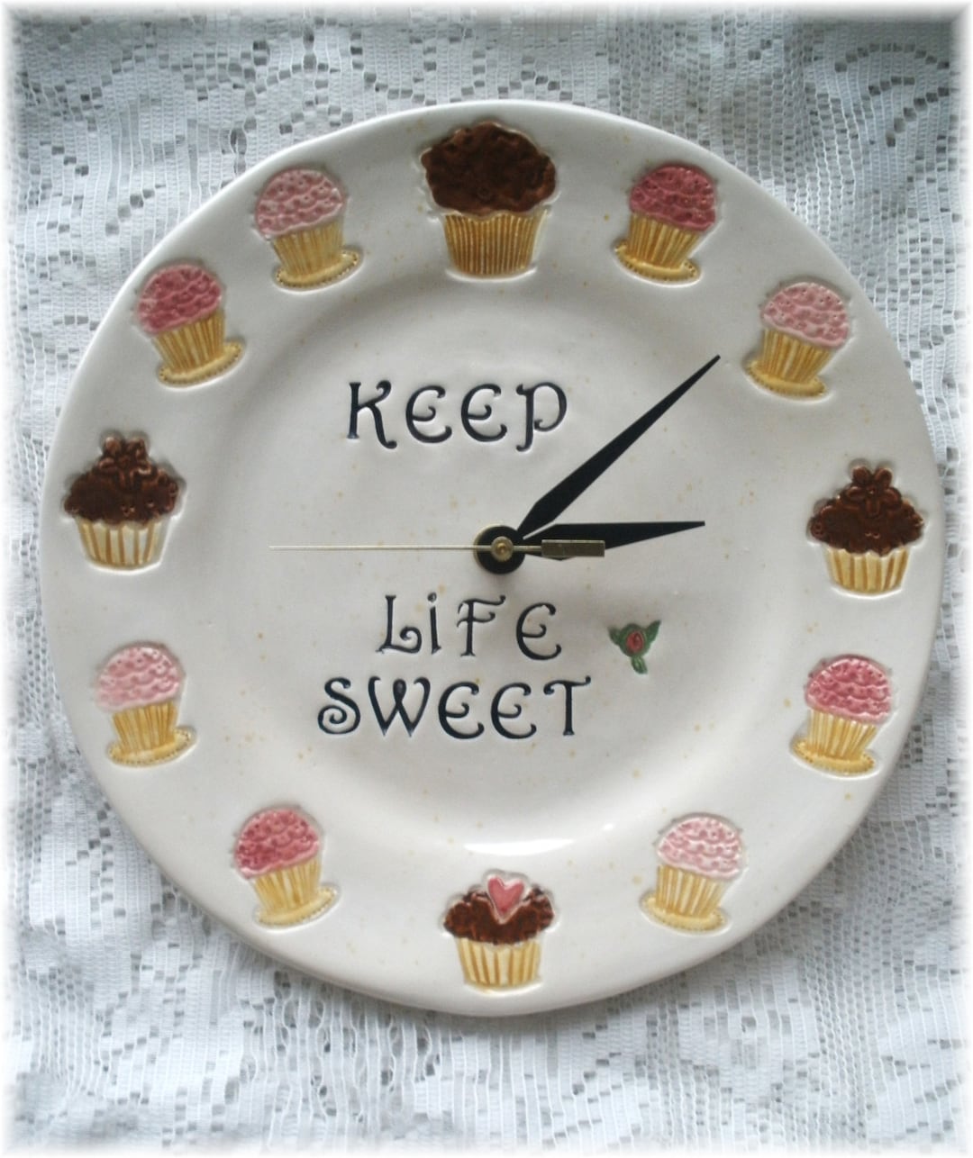 Cupcake Clock Ceramic 10" Clock Chocolate and Pink Cupcakes Colors ...