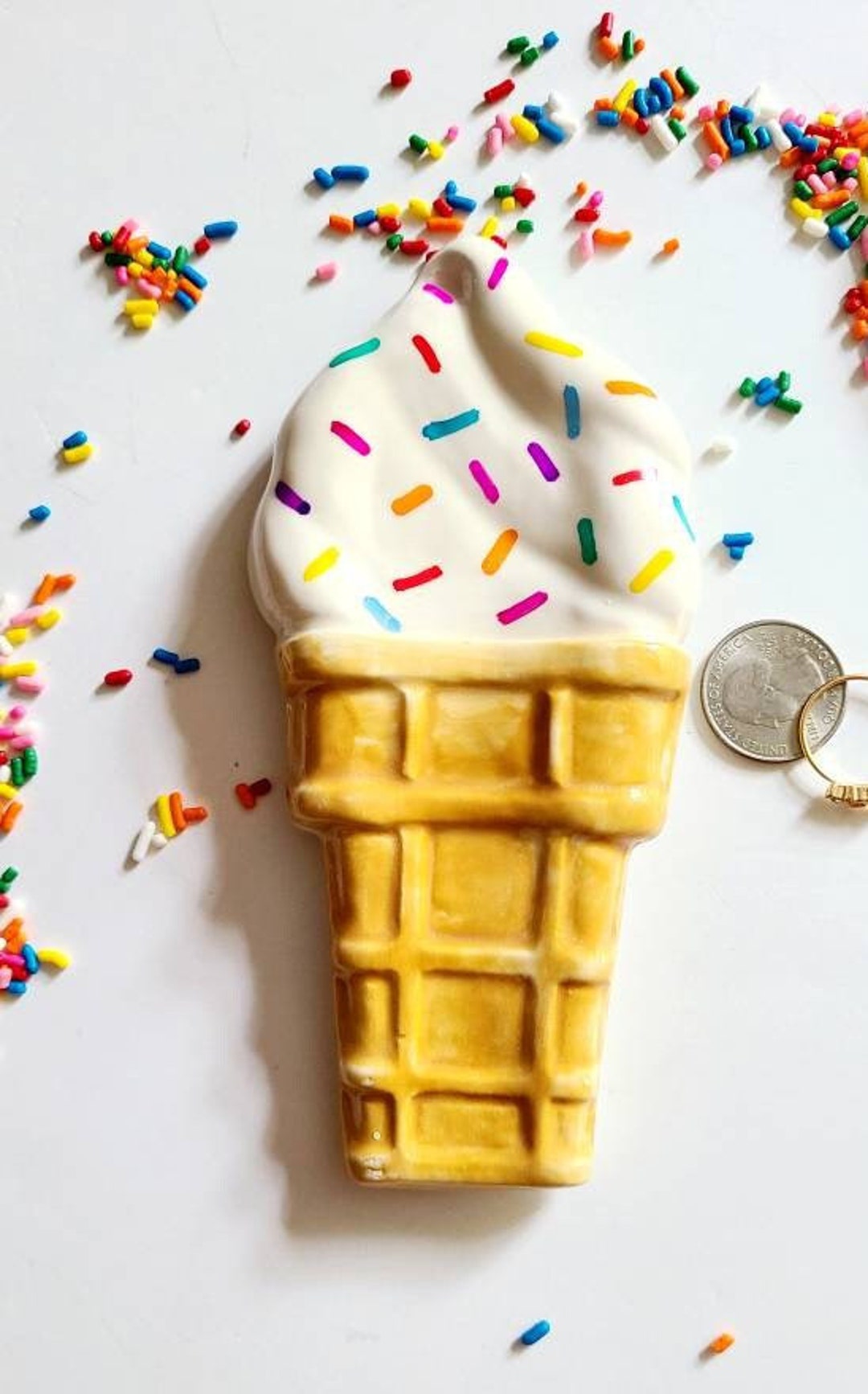 Ice Cream Cone Spoon Rest With Sprinkles/dish/trinket Dish/soap Dish ...