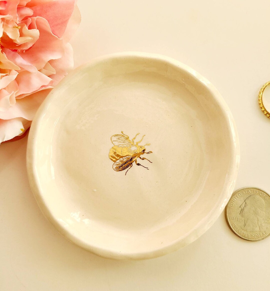 Trinket Dish/bee Design 22 Karat Gold Luster/designs Vary/ceramic ...