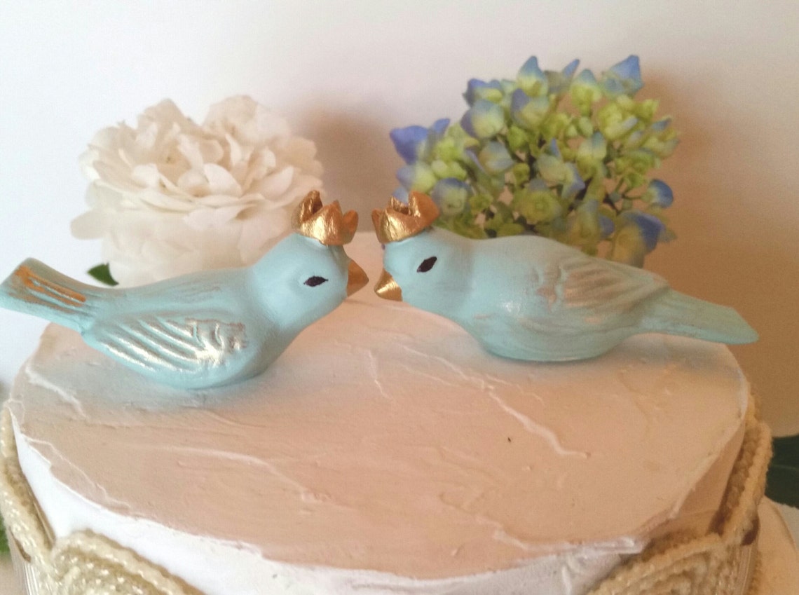 Wedding Cake Topper Robins Egg Blue Birds With Crowns Vintage Ceramic ...