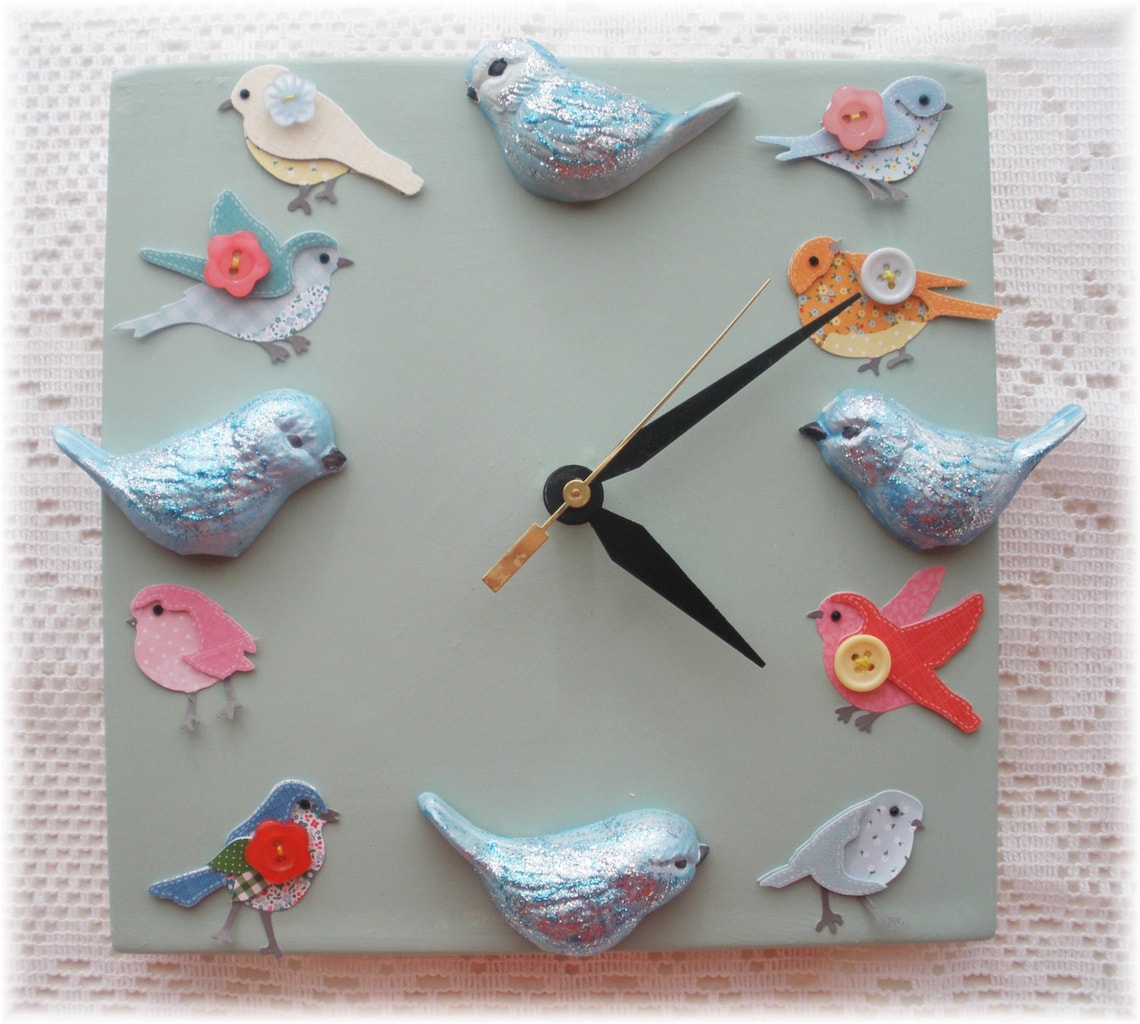 Bird Clock Wall Hanging Home Decor Ceramic Blue Birds With | Etsy
